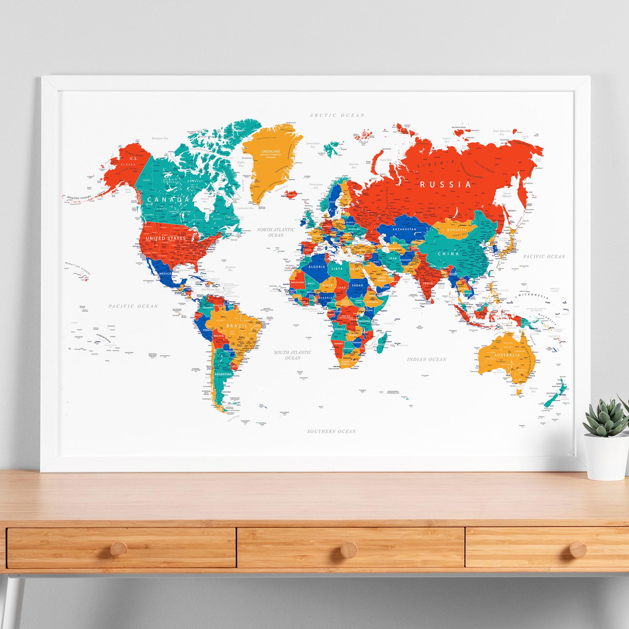 Digital Colorful World Map Print - Large Art for Home and Office Decor ...
