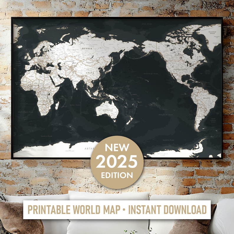 Pacific Centered Map Black and White - Printable World Map With ...