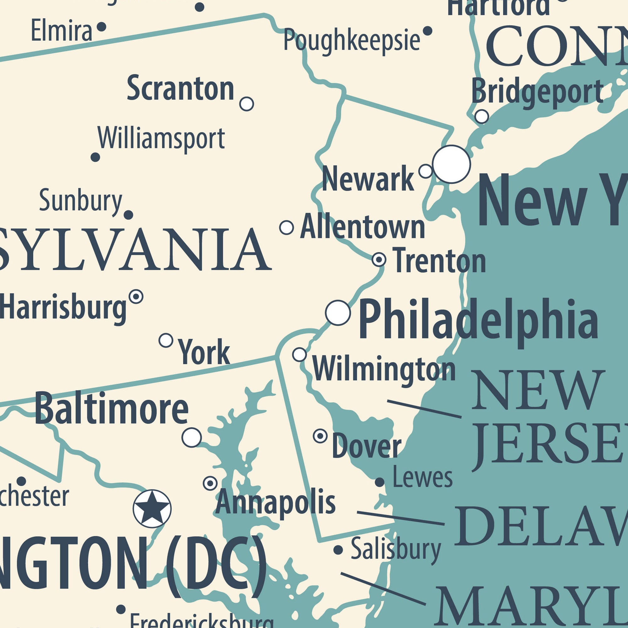 Beige & Blue USA Map Digital Download Detailed Printable United States ...