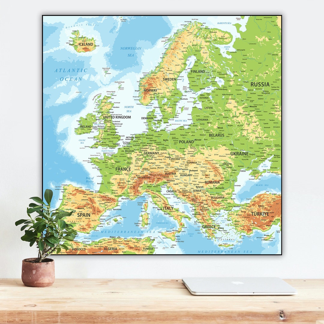 Printable Physical Map of Europe, Detailed Map of European Countries ...