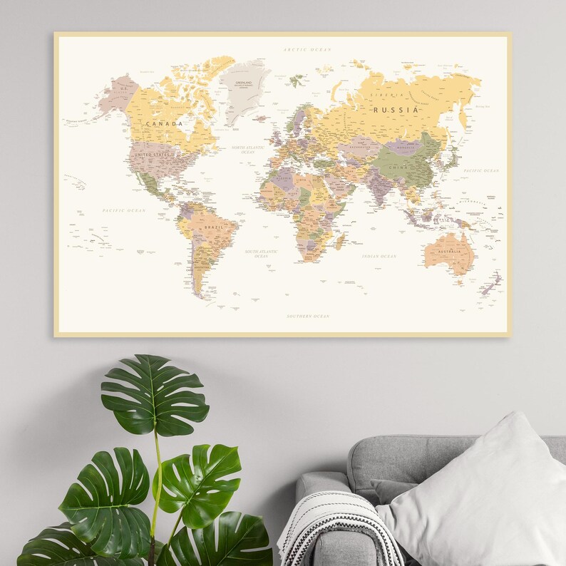 Detailed World Map Poster – Minimalist & Boho Style Map (digital ...