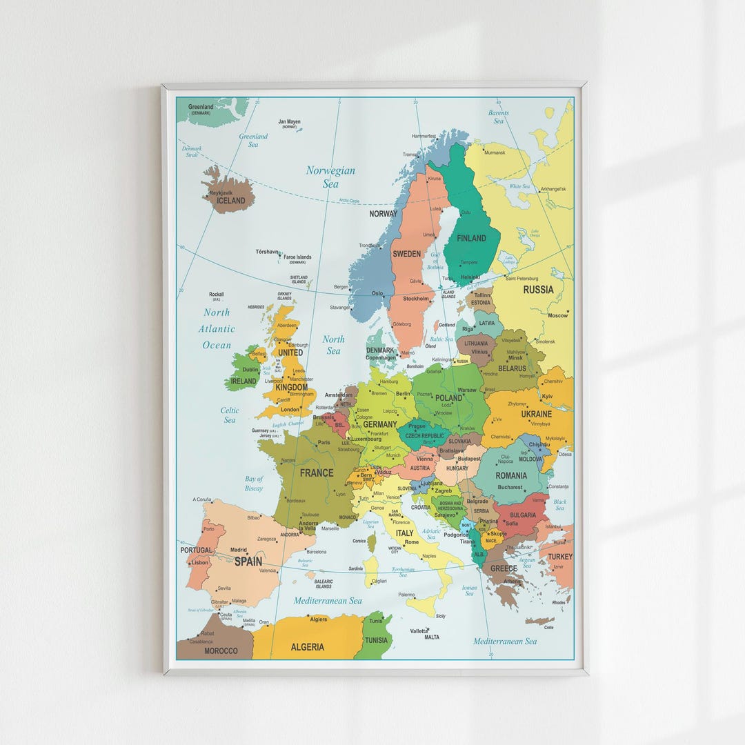 Mapa Europy do druku – grafika ścienna do klasy z geografii politycznej ...
