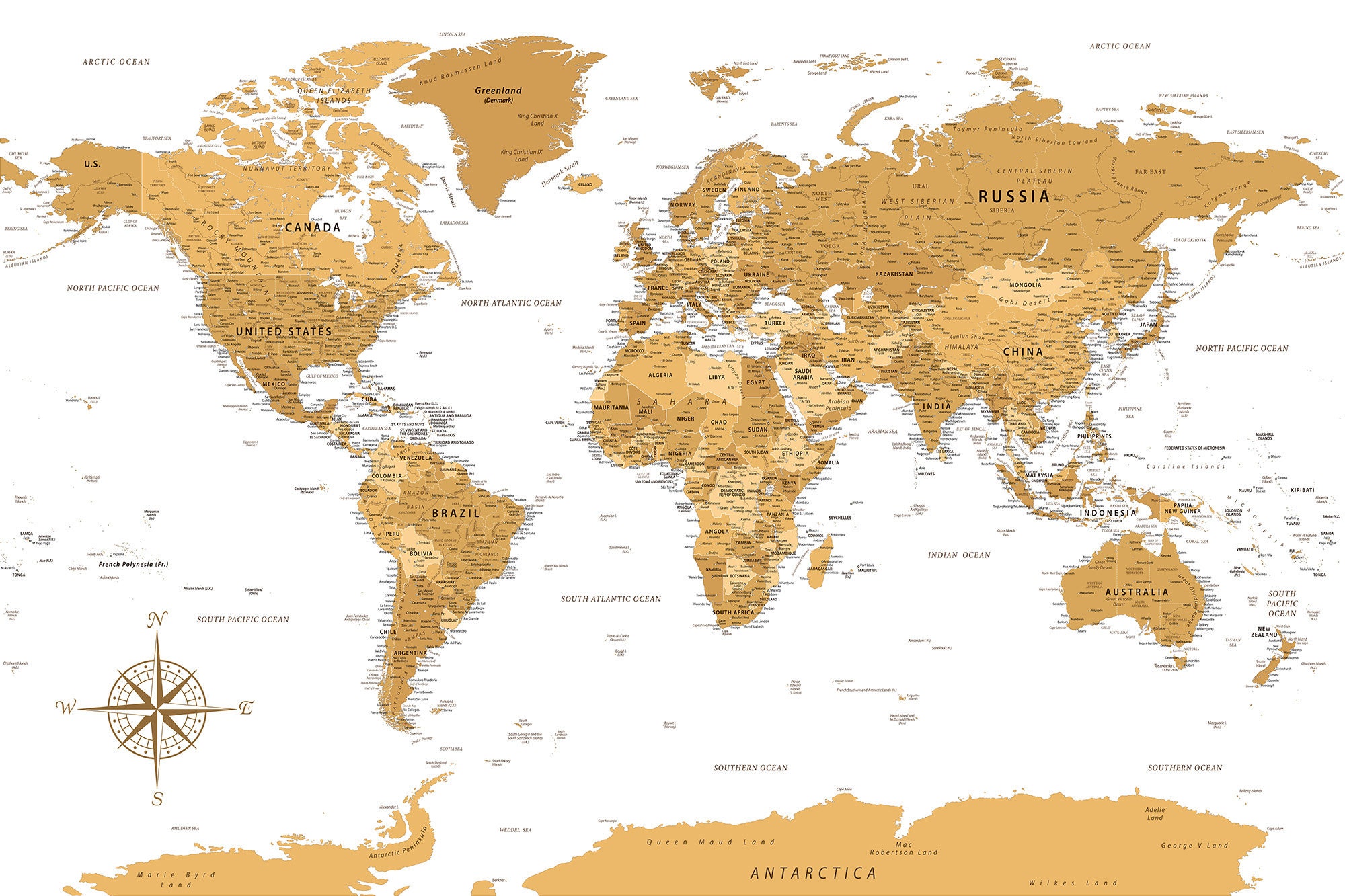 Printable World Map. Styled High Resolution Map. Perfect for Posters ...