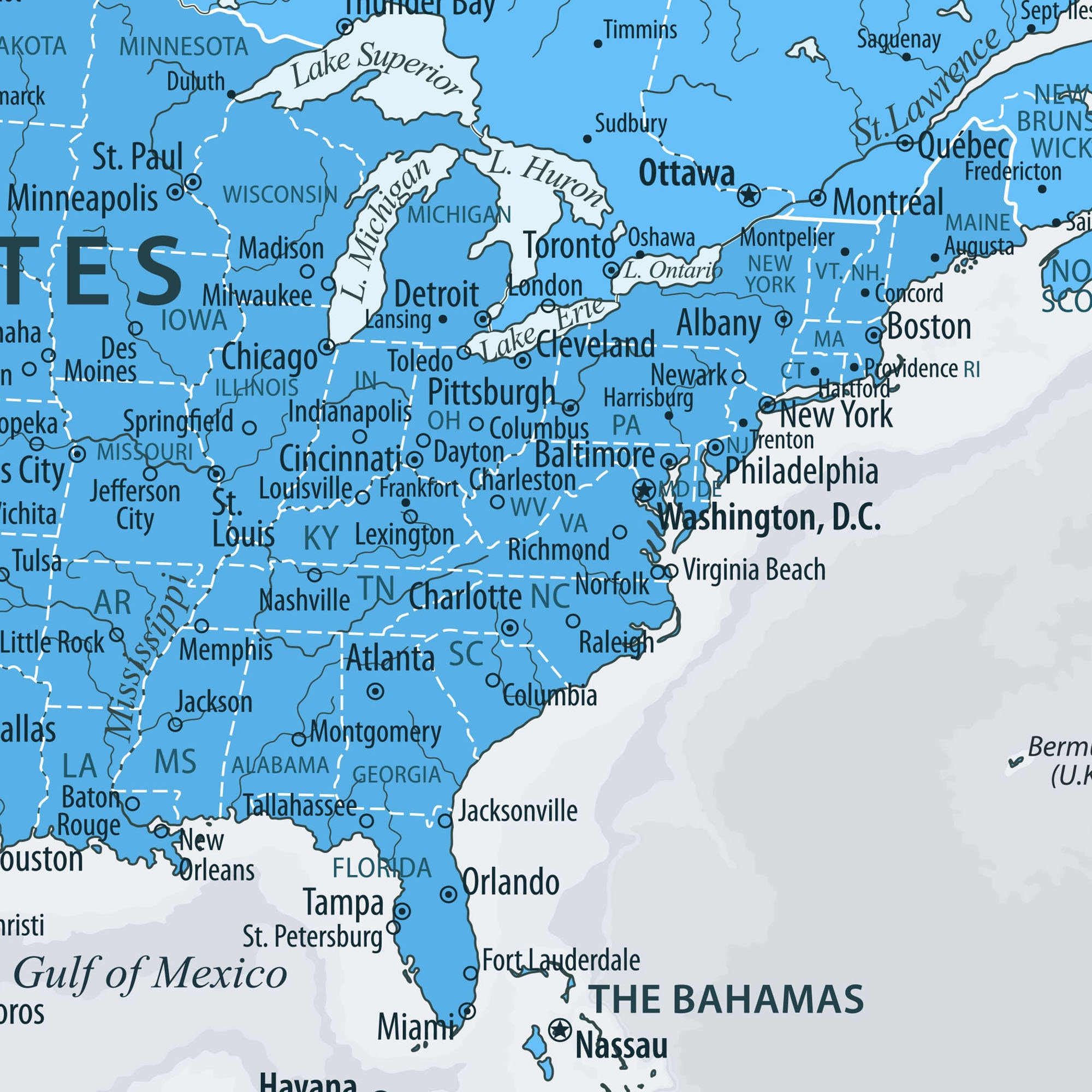 Printable World Map Blue Grey Digital Map of the World High-res Wall ...