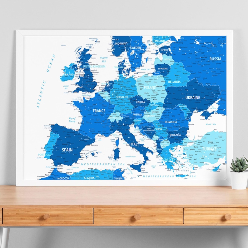 Highly Detailed Map of Europe - Instant Download Navy Blue Beige Europe ...