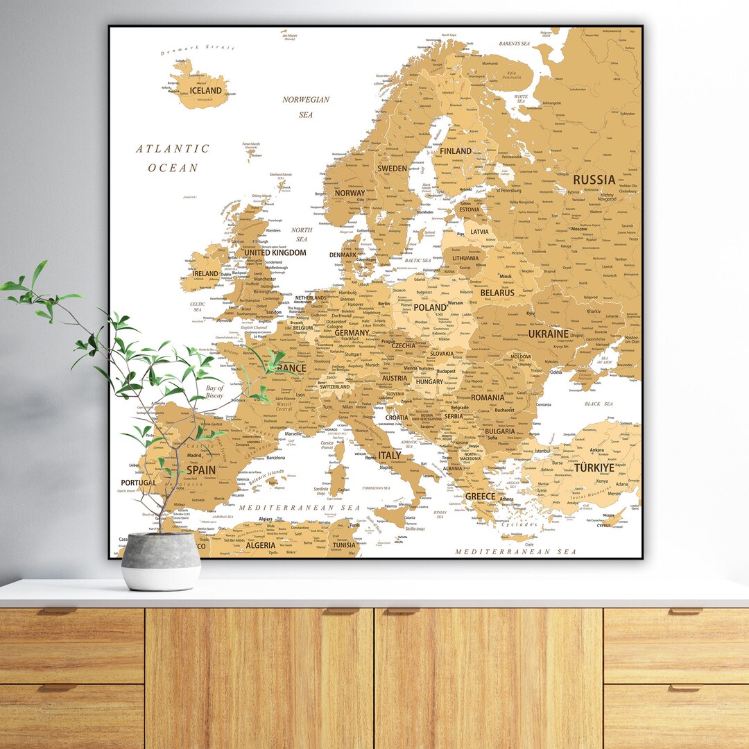 Europe Printable Map. Detailed Map of Europe. Styled High Resolution ...