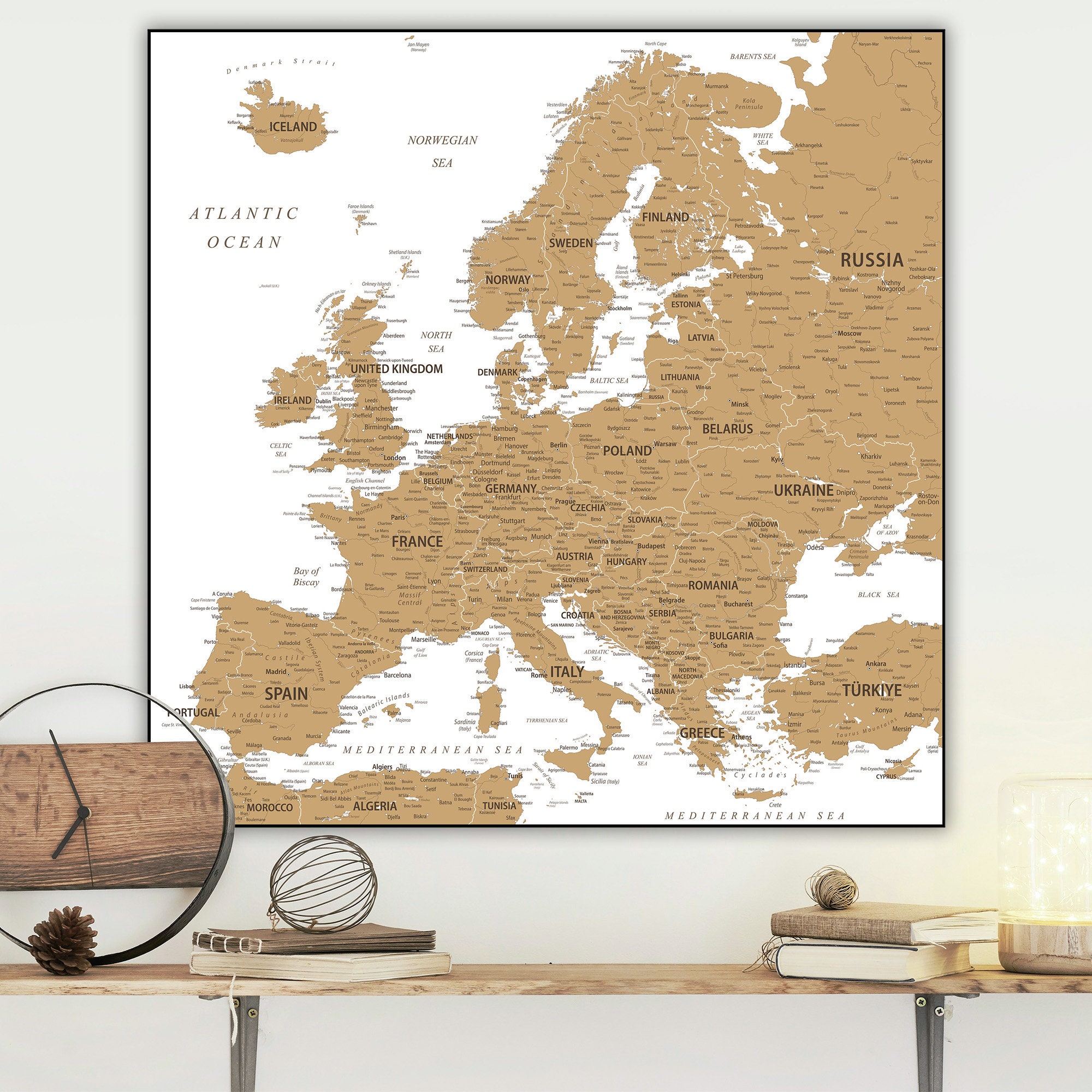 Europe Printable Map. Detailed Map of Europe. Styled High Resolution ...