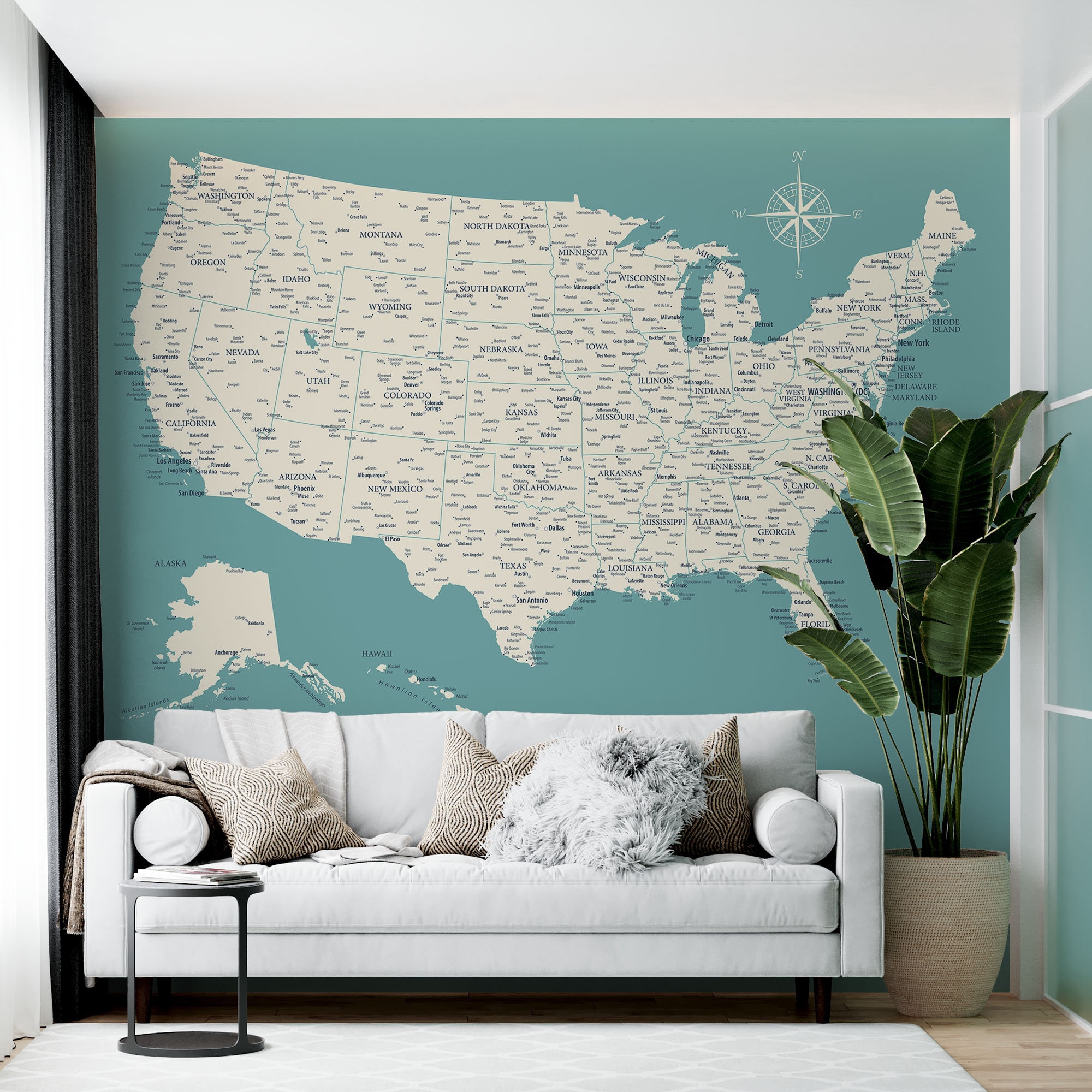 Beige & Blue USA Map Digital Download Detailed Printable United States ...