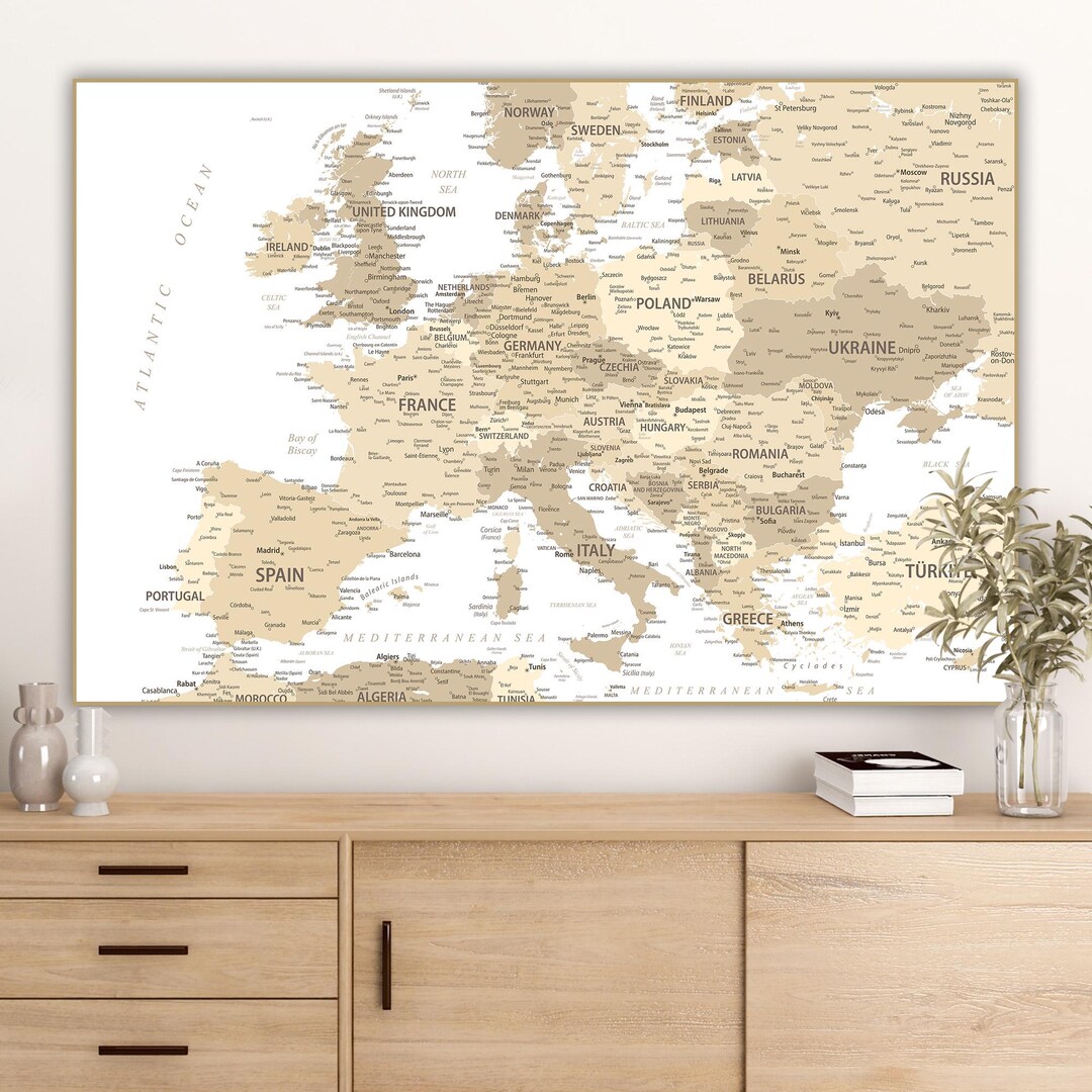 Neutral Beige Political Map of Europe - Printable Digital Download - Etsy