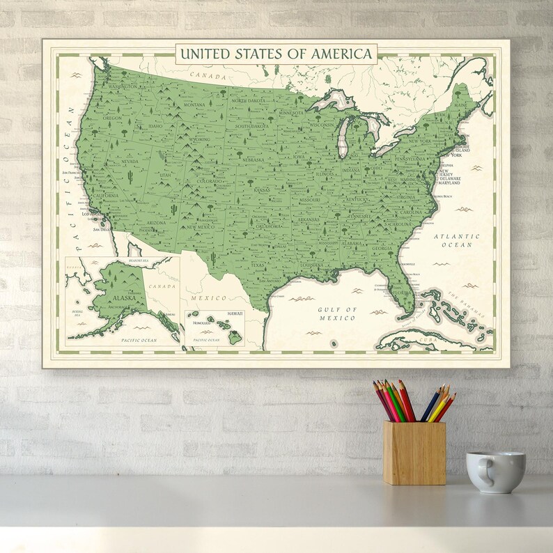 Kids USA Map Digital Download, Pastel Green USA Print, USA Map Poster ...