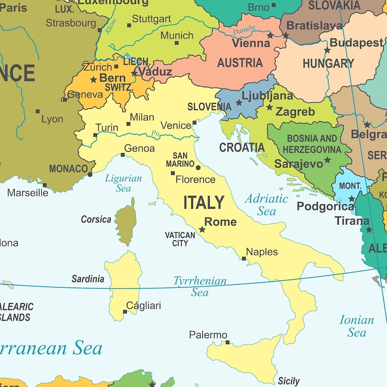 Mapa Europy do druku – grafika ścienna do klasy z geografii politycznej ...