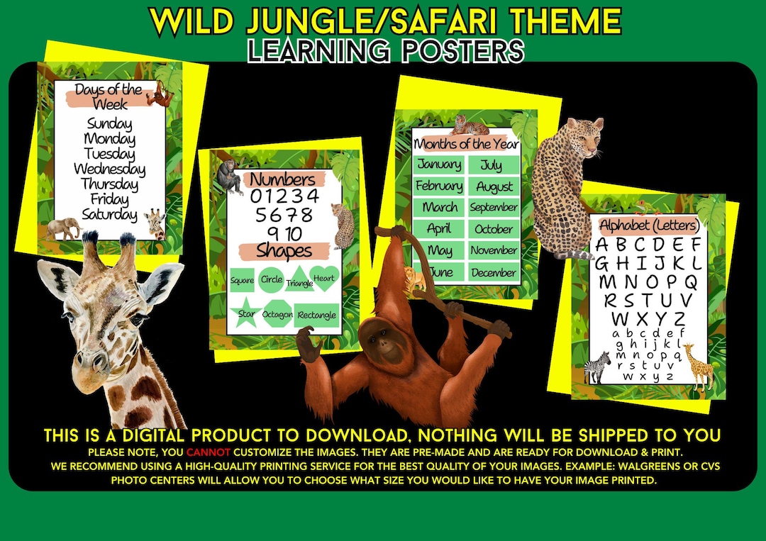 Jungle Wild Safari Theme Learning Posters | INSTANT DOWNLOAD | Nursery ...