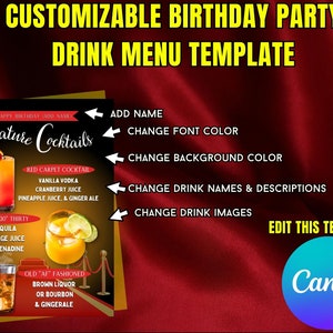 RED CARPET Themed Birthday Party Menu - Wedding Bar Menu - Editable ...