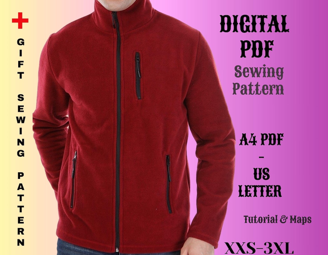 Mens Clothing Sewing Pattern, Fleece Polar Sewing Patterns, Full Zip ...