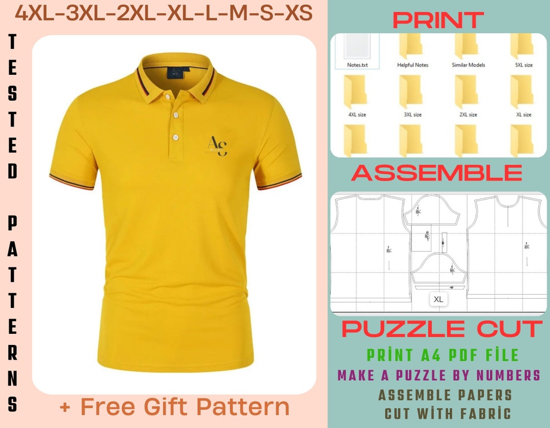 Men's Tshirt Pattern, Polo Shirt Pattern, Sewing Pattern Shorts, Sewing ...