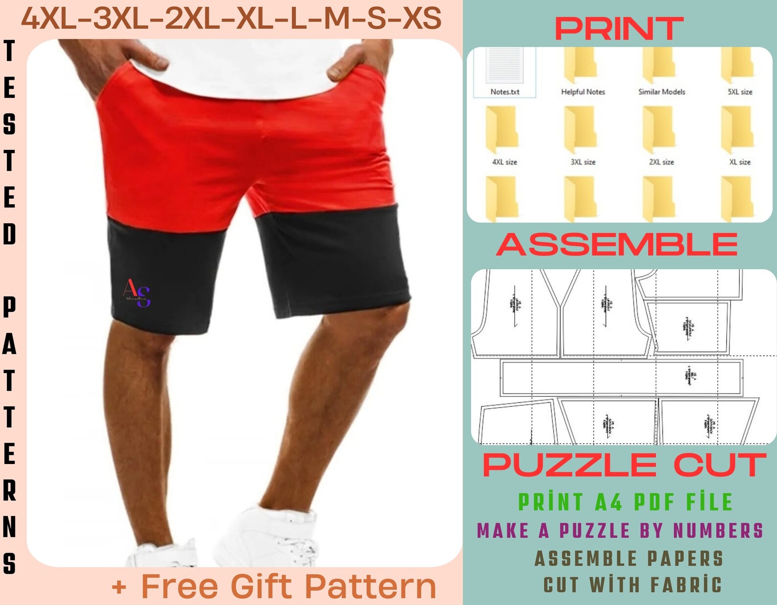 Shorts Sewing Patterns for Men, Shorts Sewing Pattern, Easy Sewing ...