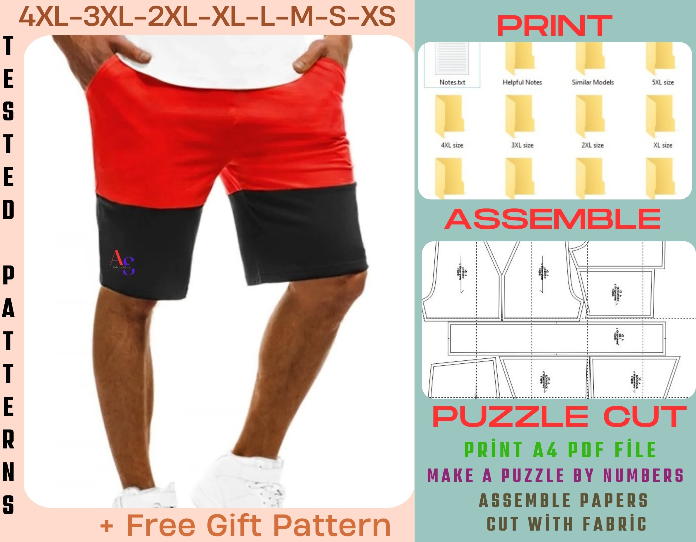 Shorts Sewing Patterns for Men, Shorts Sewing Pattern, Easy Sewing ...