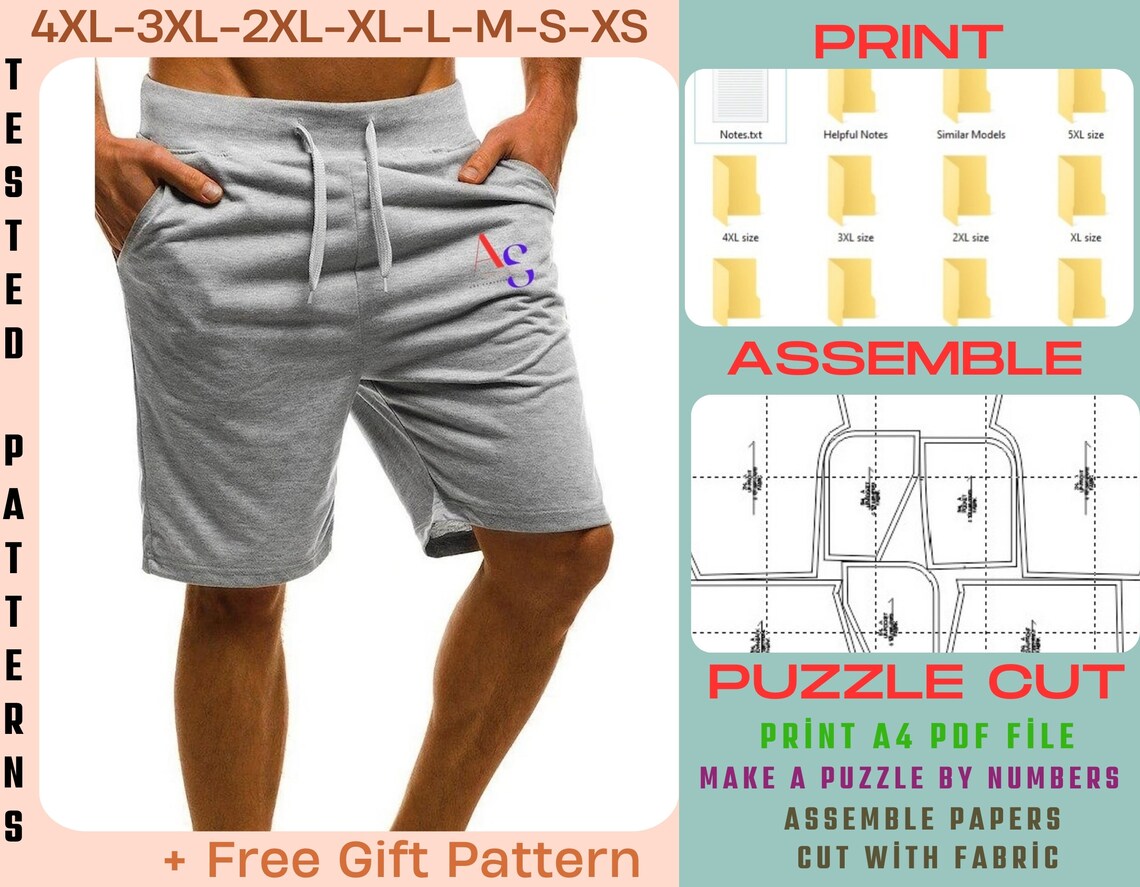 Men's Shorts Pattern, Easy Sewing Patterns, Shorts for Men, XXS-4XL ...