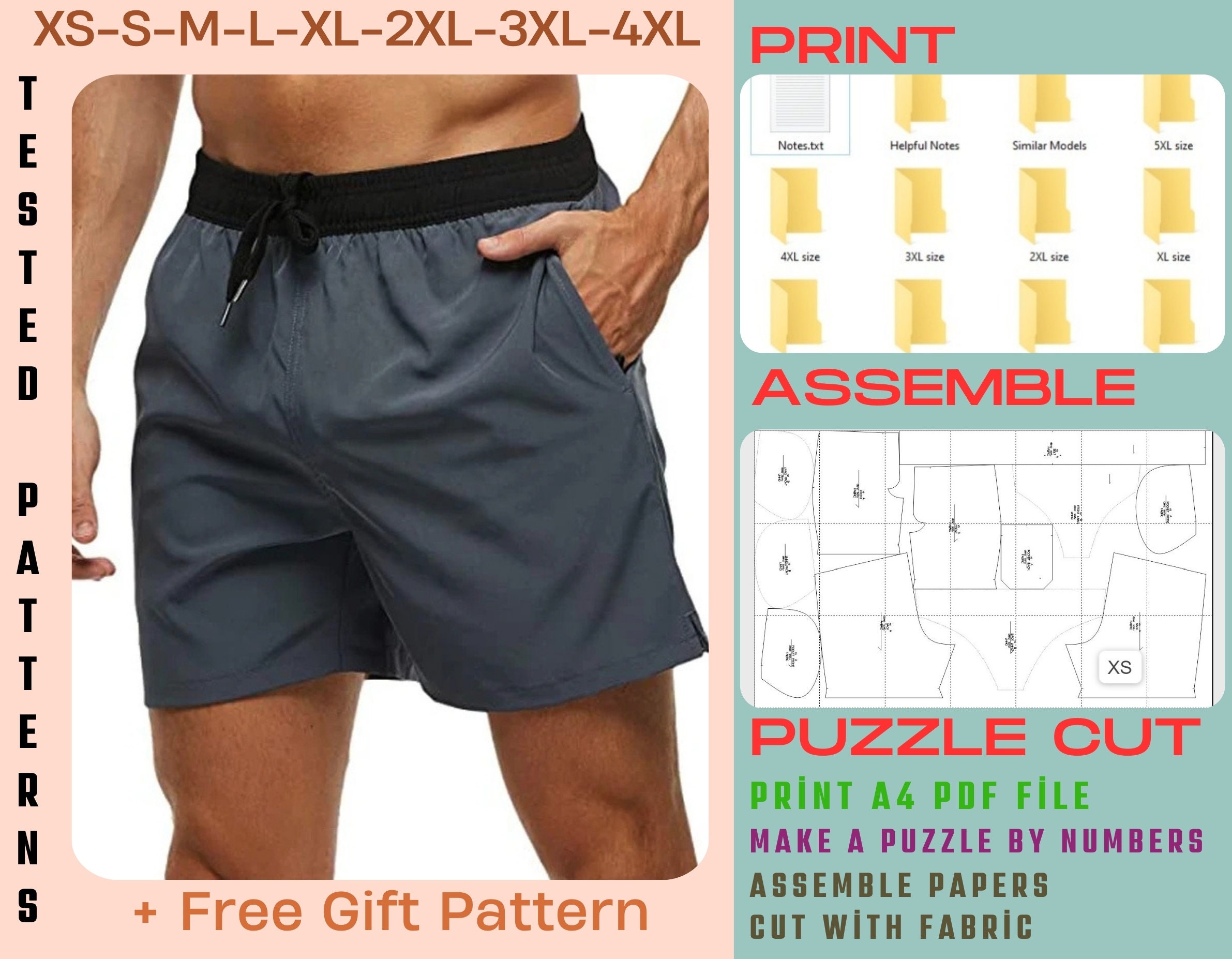 Men's Swimwear Pattern, Shorts Pattern, Sewing Pattern Shorts Men ...