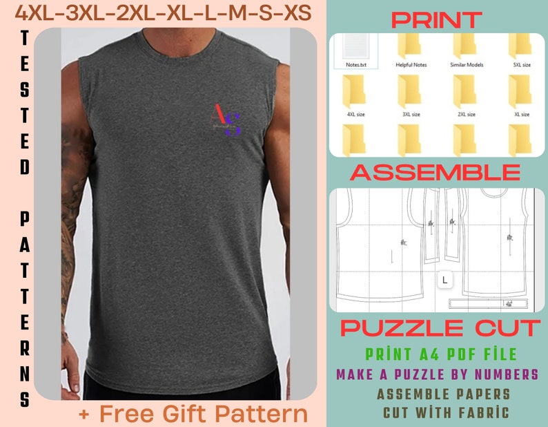 Men's Muscle Tank Top Sewing Pattern (US Letter, A4 PDF) XS-4XL - Etsy