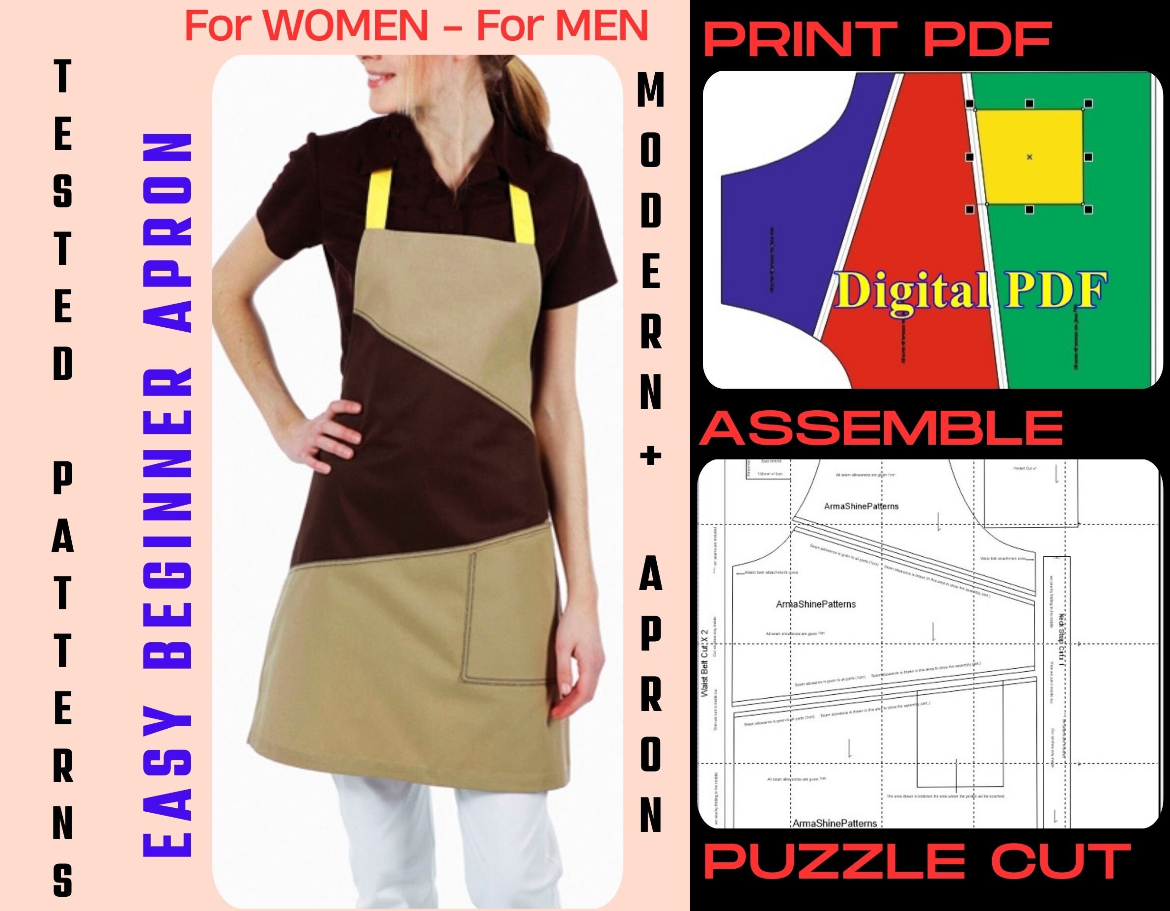 Apron Sewing Pattern, Digital Instant Download, Unisex Onesize Men and ...