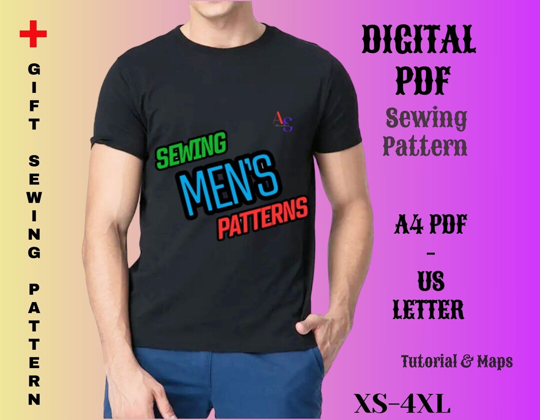 Crew Neck Sewing Patterns, Short Sleeve T-shirt for Men, XXS-4XL Tshirt ...