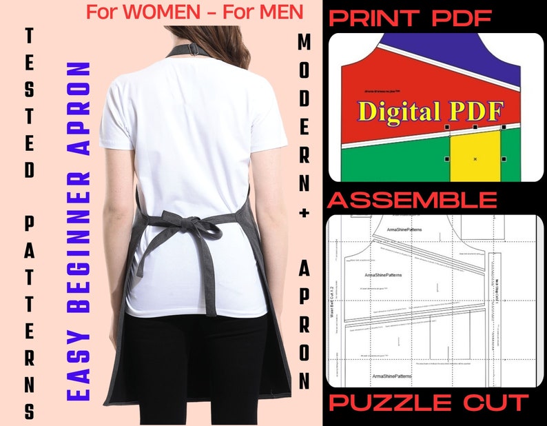 Apron Sewing Pattern, Digital Instant Download, Unisex Onesize Men and ...