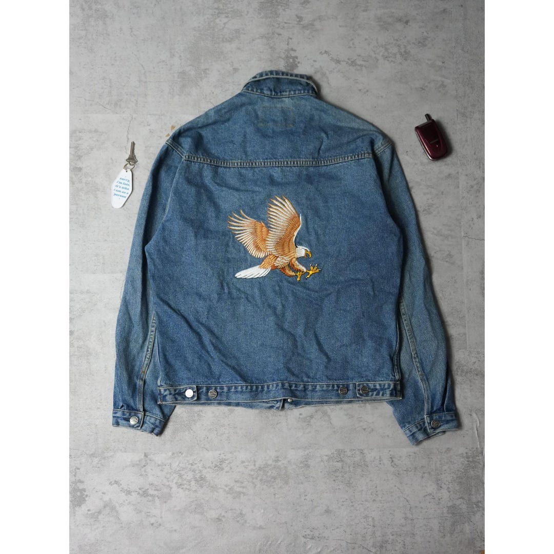 Vintage 90s Bald Eagle Embroidered Denim Jacket - Etsy