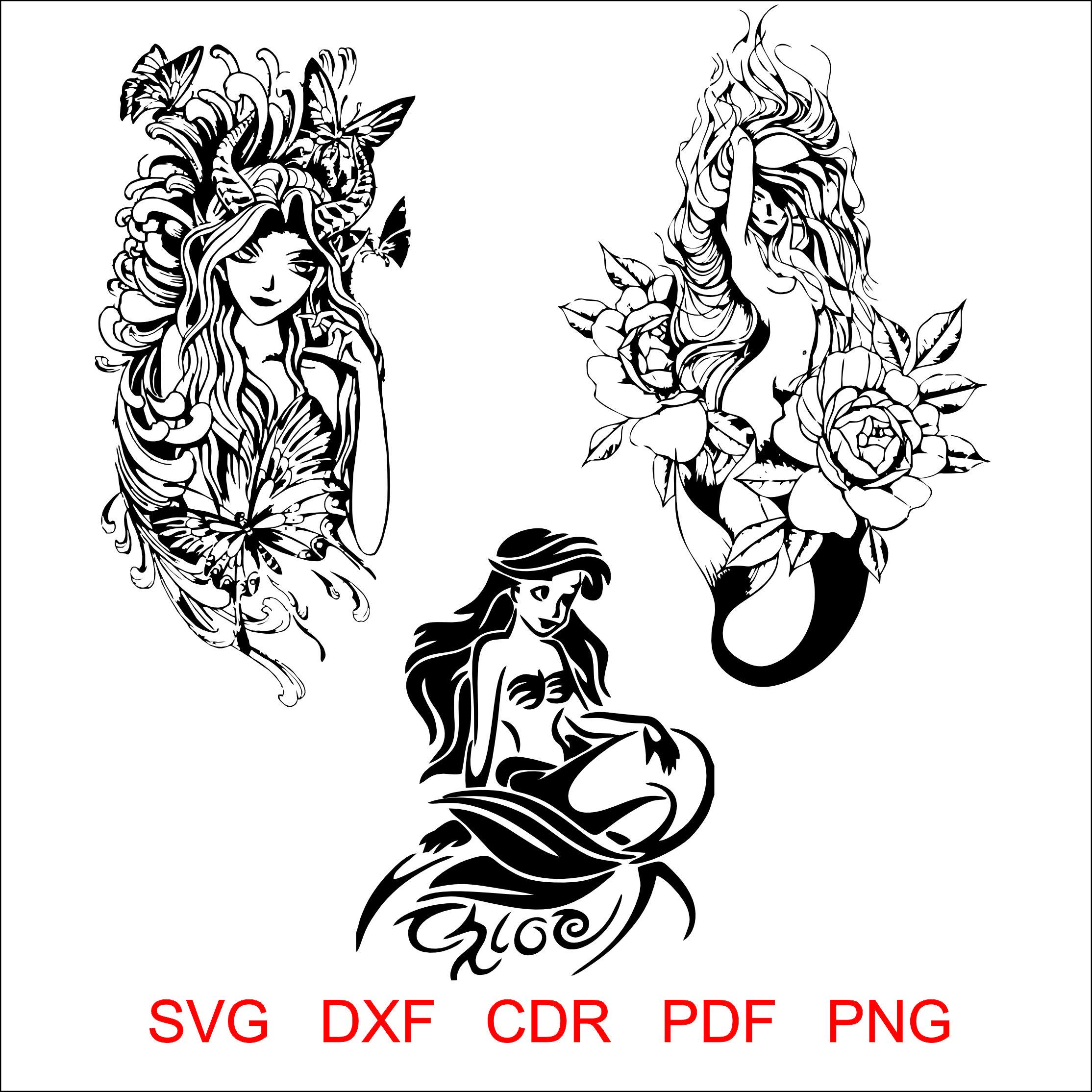 Mermaid Vector Files, Mermaid Tattoo, Mermaid Tail Svg, Mermaid Vector ...