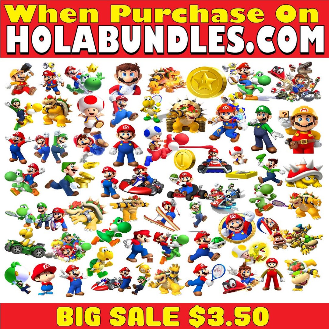 Super Mario Clipart Bundle, Transparent Images, Printable Mario Png ...
