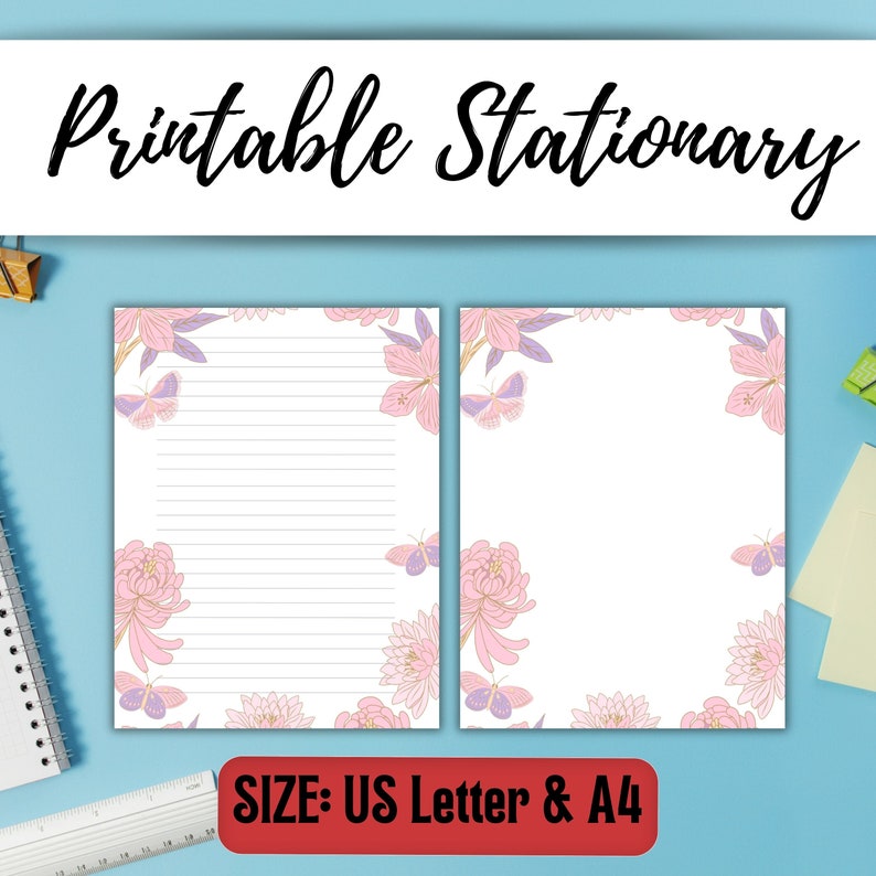 Printable Stationary Flower Bundle,printable Stationery Lined Paper ...