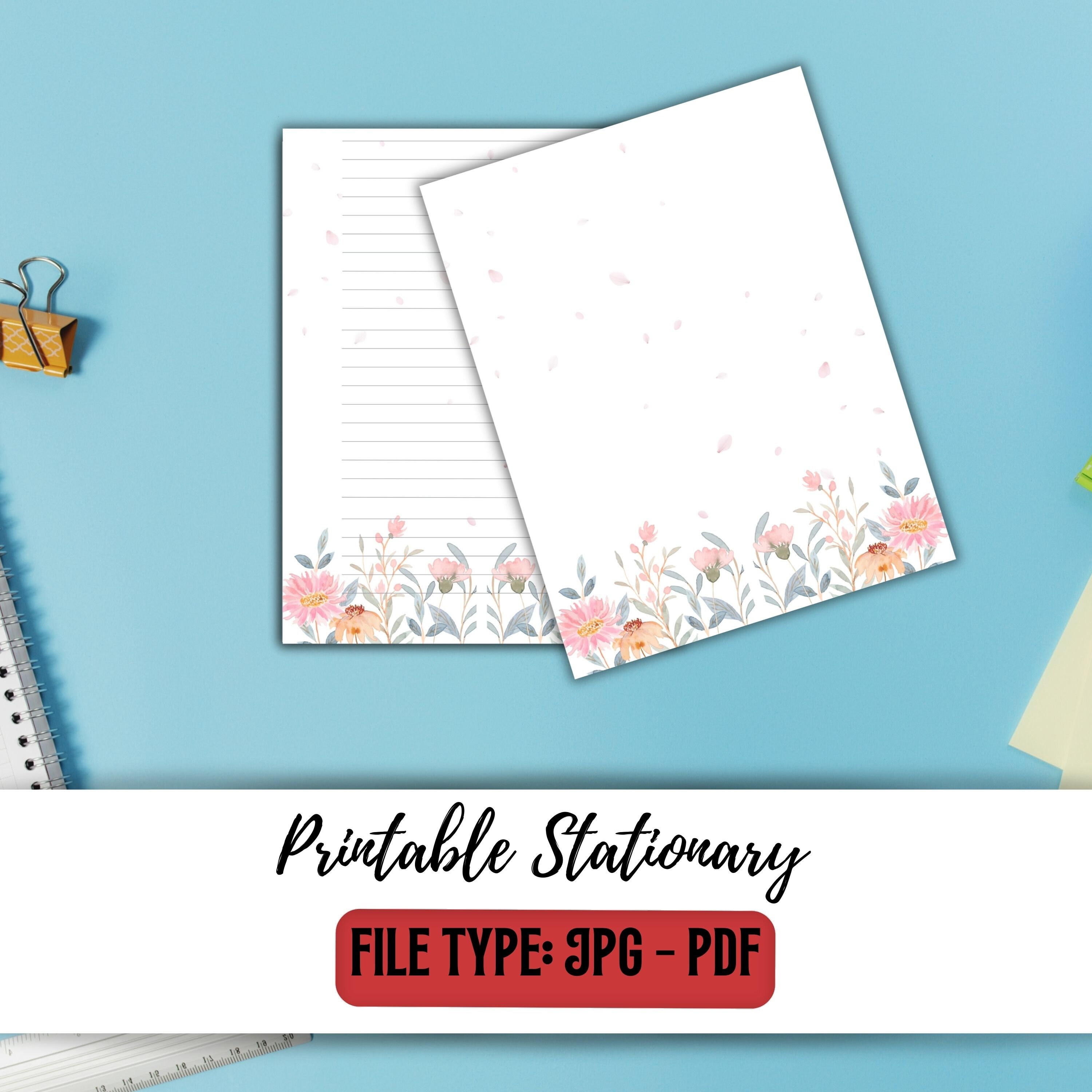 Flower Printable Stationary Bundle,printable Stationery Lined Paper ...