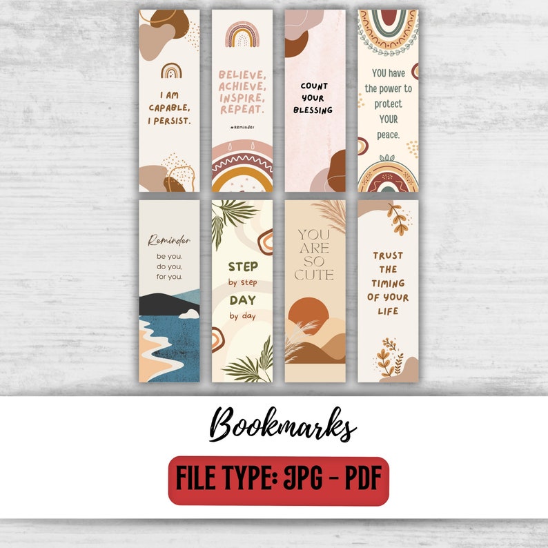 Printable Bookmarks Boho Style, 8 Printable Bookmarks, Digital ...