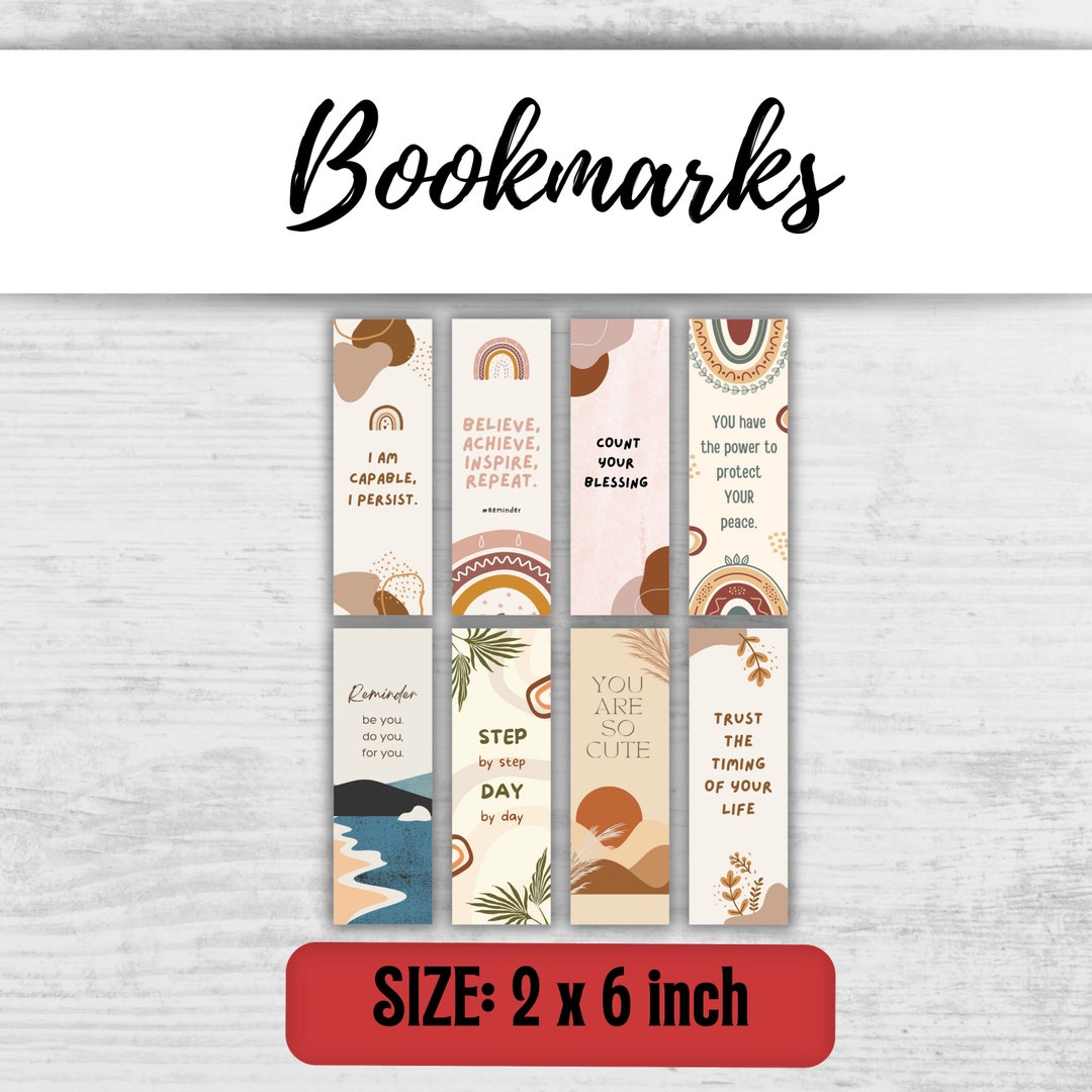Printable Bookmarks Boho Style, 8 Printable Bookmarks, Digital ...
