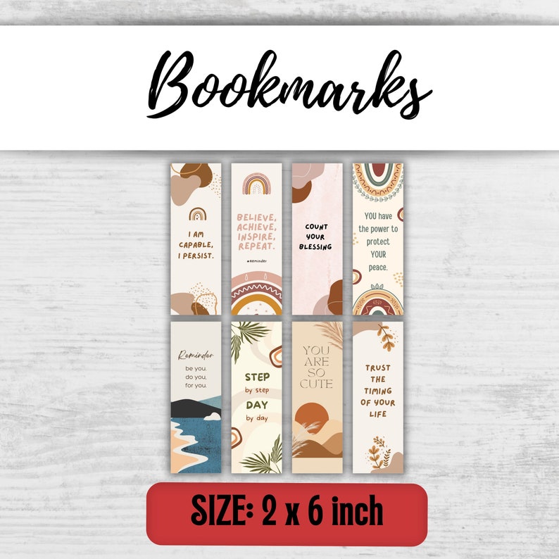 Printable Bookmarks Boho Style, 8 Printable Bookmarks, Digital ...