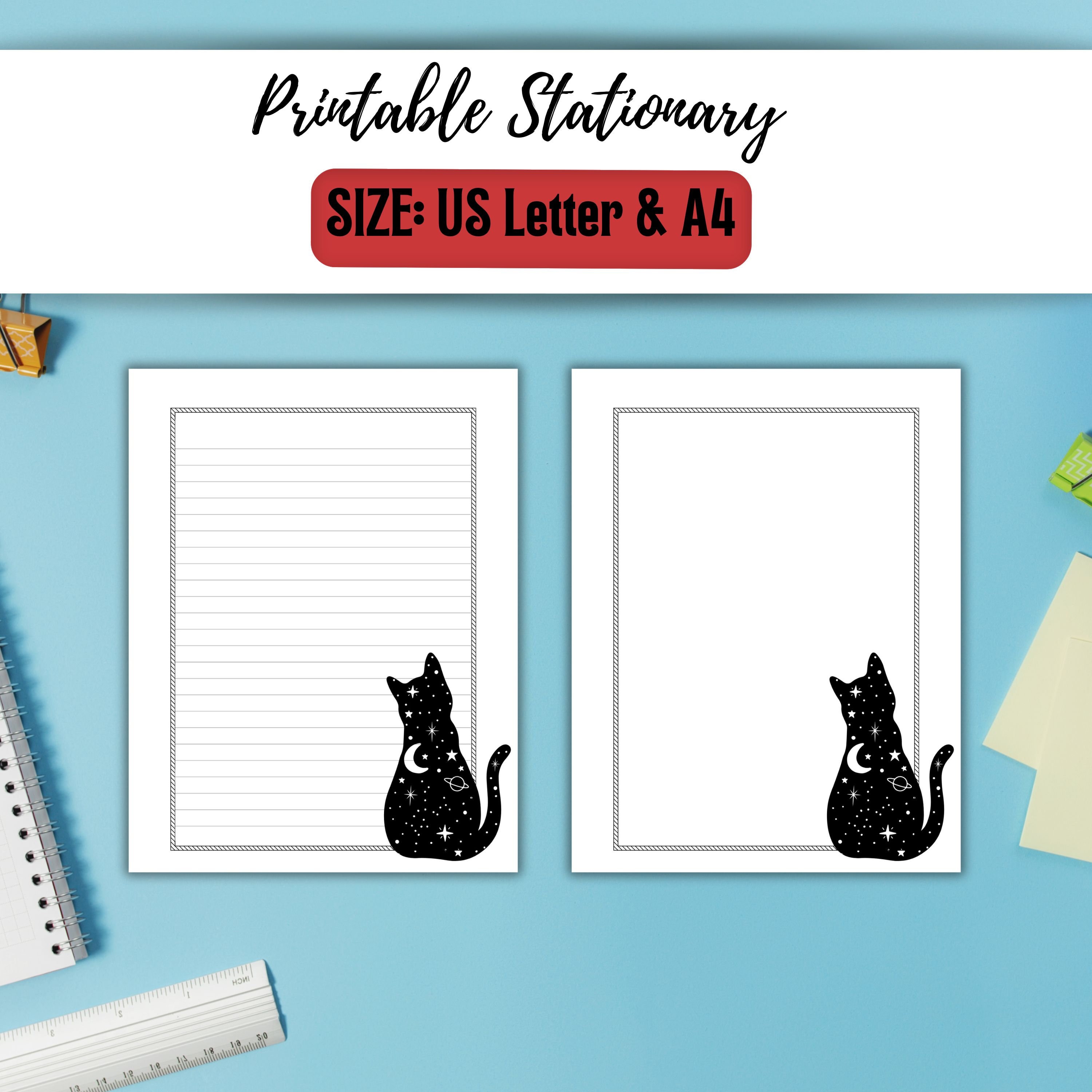 Printable Stationary Animals Set Cute Cat Letter Writing Paper A4 & US ...