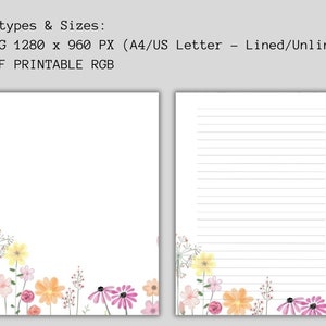 Printable Stationary Flowers Bundle,printable Stationery Lined Paper ...
