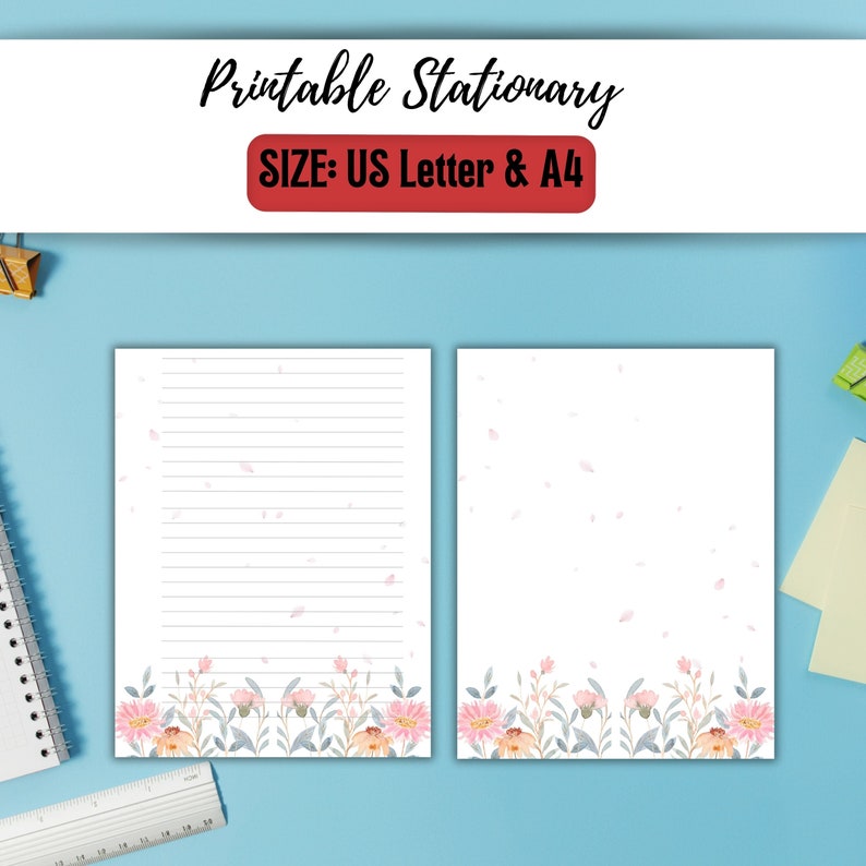 Flower Printable Stationary Bundle,printable Stationery Lined Paper ...