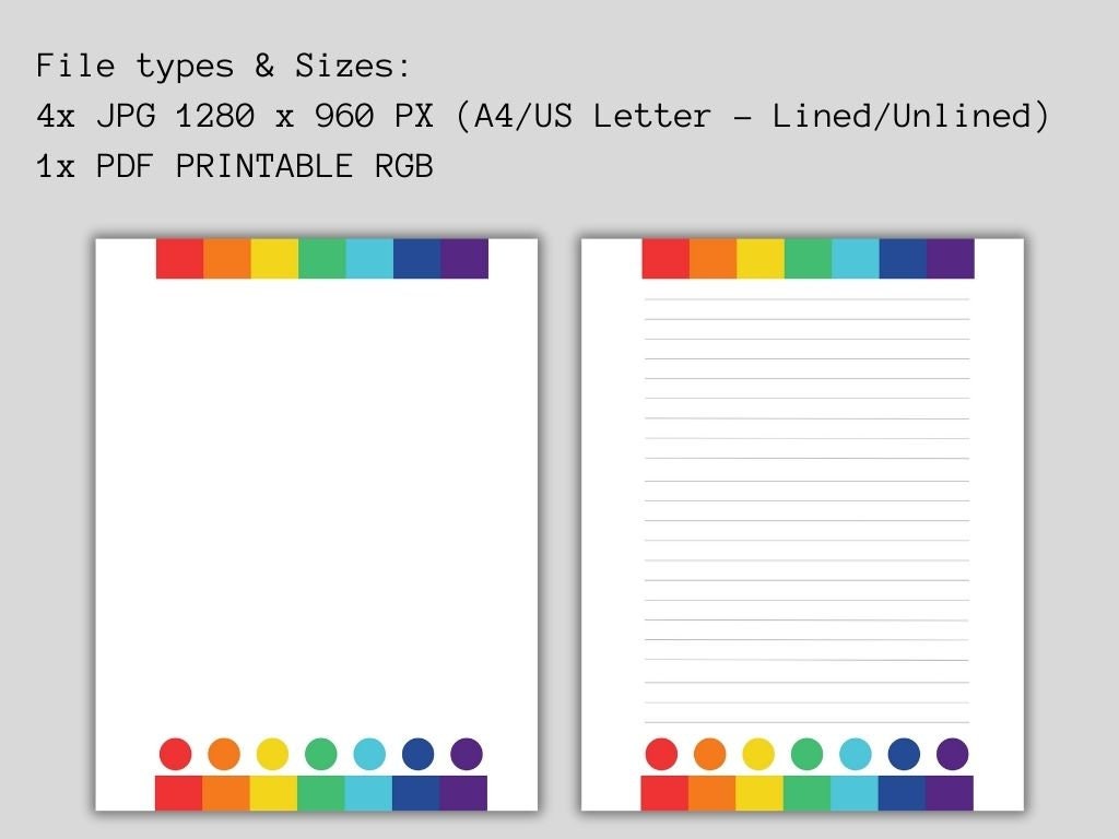 Printable Stationary Rainbow, Printable Stationery Lined Paper ...