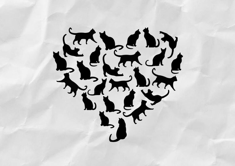 Heart With Cats SVG Cut File - Perfect for Cat Lovers, PNG, PDF, Jpg - Etsy