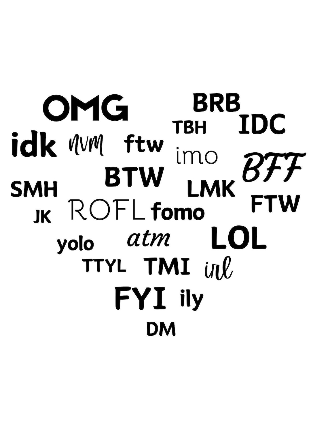 OMG BFF Heart With Abbreviations Svg Png Pdf for Printing, Cricut ...