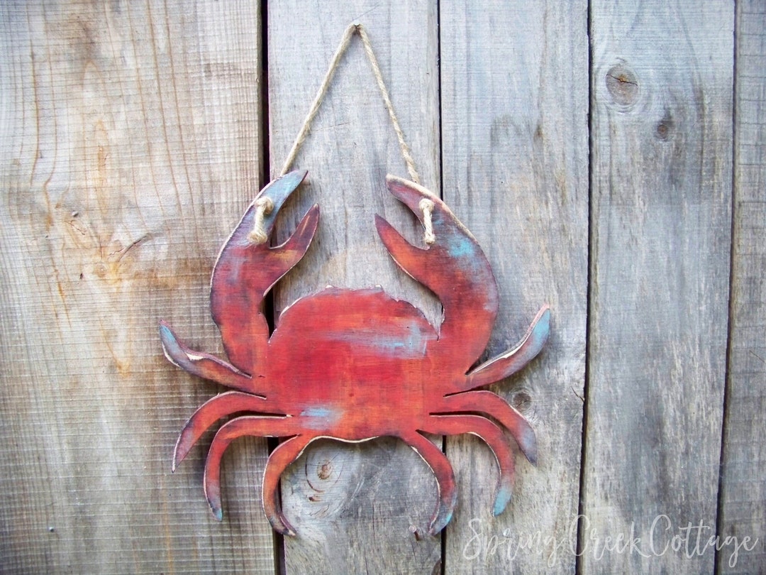 Handcrafted Coastal Red Crab Wall Decor With That Hand-painted Vintage ...