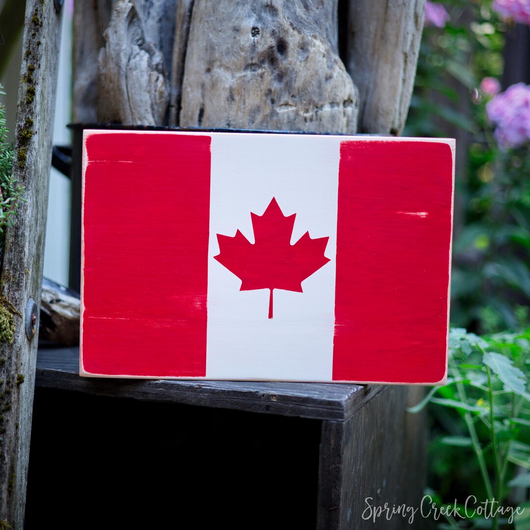 Canadian Flag Hand-painted Flag Handcrafted on A Rustic Wood - Etsy