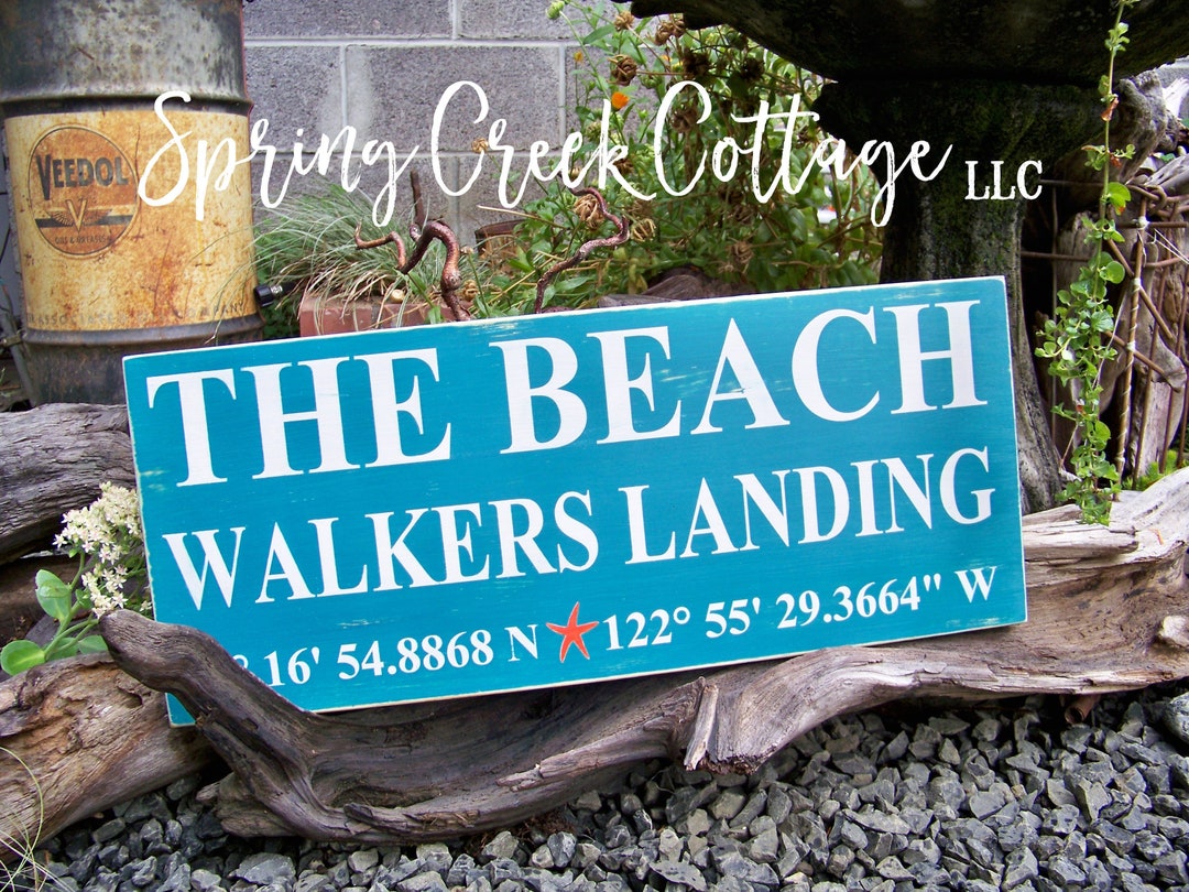 Custom GPS Location Signs Beach House Sign Coordinates Sign ...