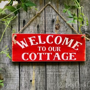 Hand-painted Cottage Sign: Rustic Welcome Sign, Custom Wood Plank (12 ...