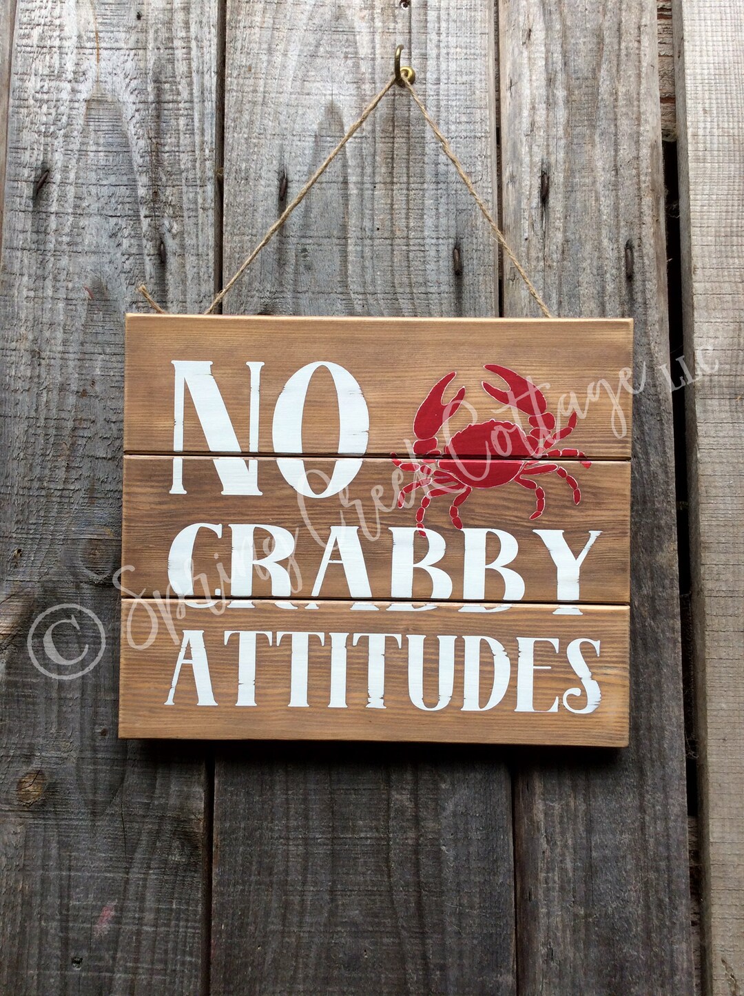 Rustic Plank Sign, No Crabby Attitudes, Coastal Decor, Beach, Hand ...