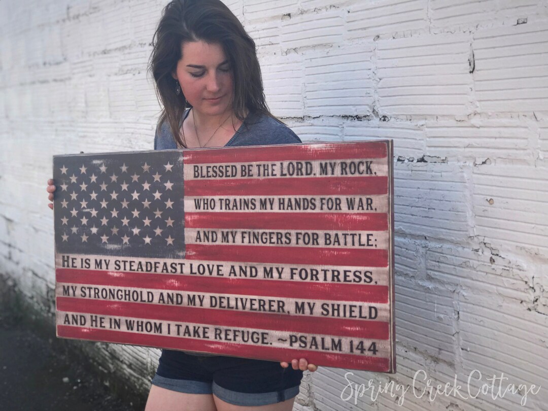 Hand-painted Rustic American Flag Sign: Psalm 144 Scripture - Etsy