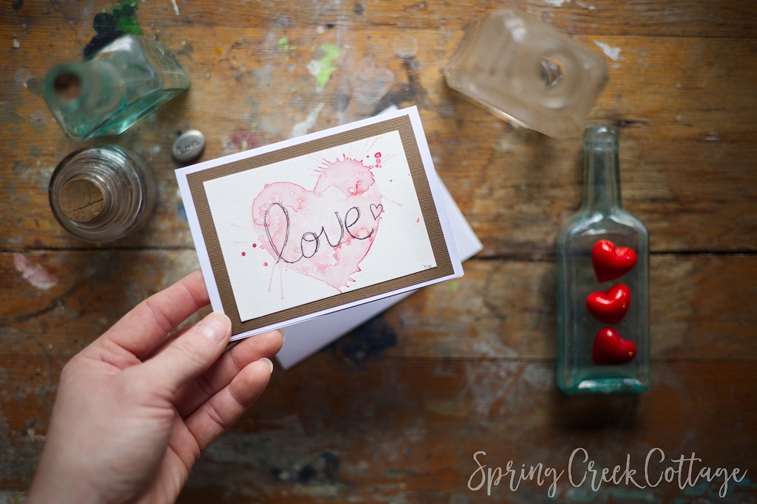 Handmade Valentine Love Note Watercolor 3.5x5 Blank Note Card With ...