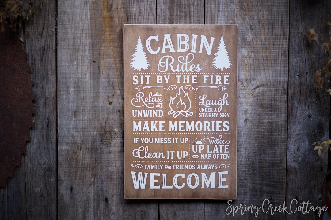 Hand-painted Cabin Rules Wood Sign: Rustic Cabin Decor (15"x24") - Etsy
