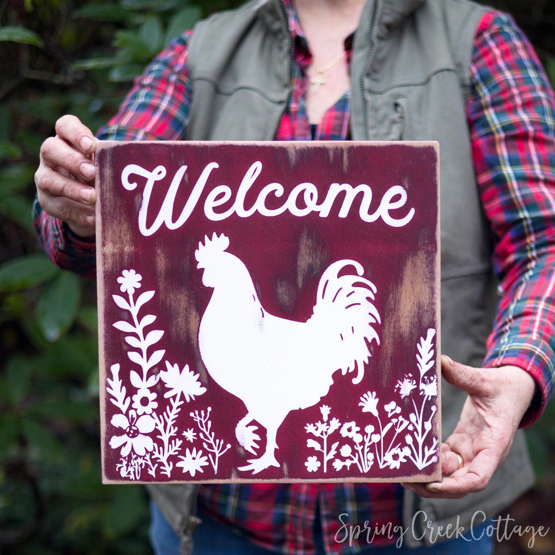 Welcome Farmhouse Chicken Sign Custom Hen House Décor Hand-painted Wood ...